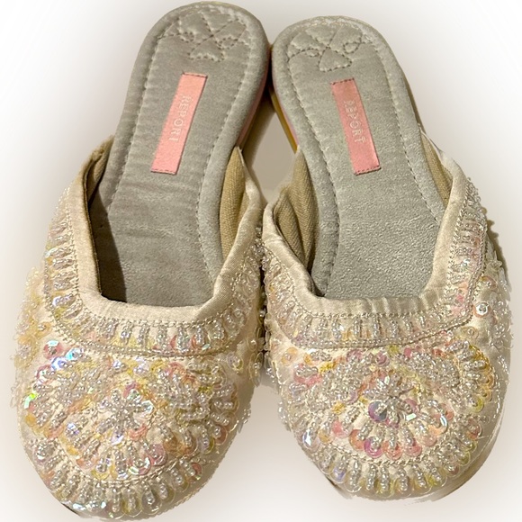 Report | Shoes | Report Sequined Beaded White Slippers Princess Bride ...